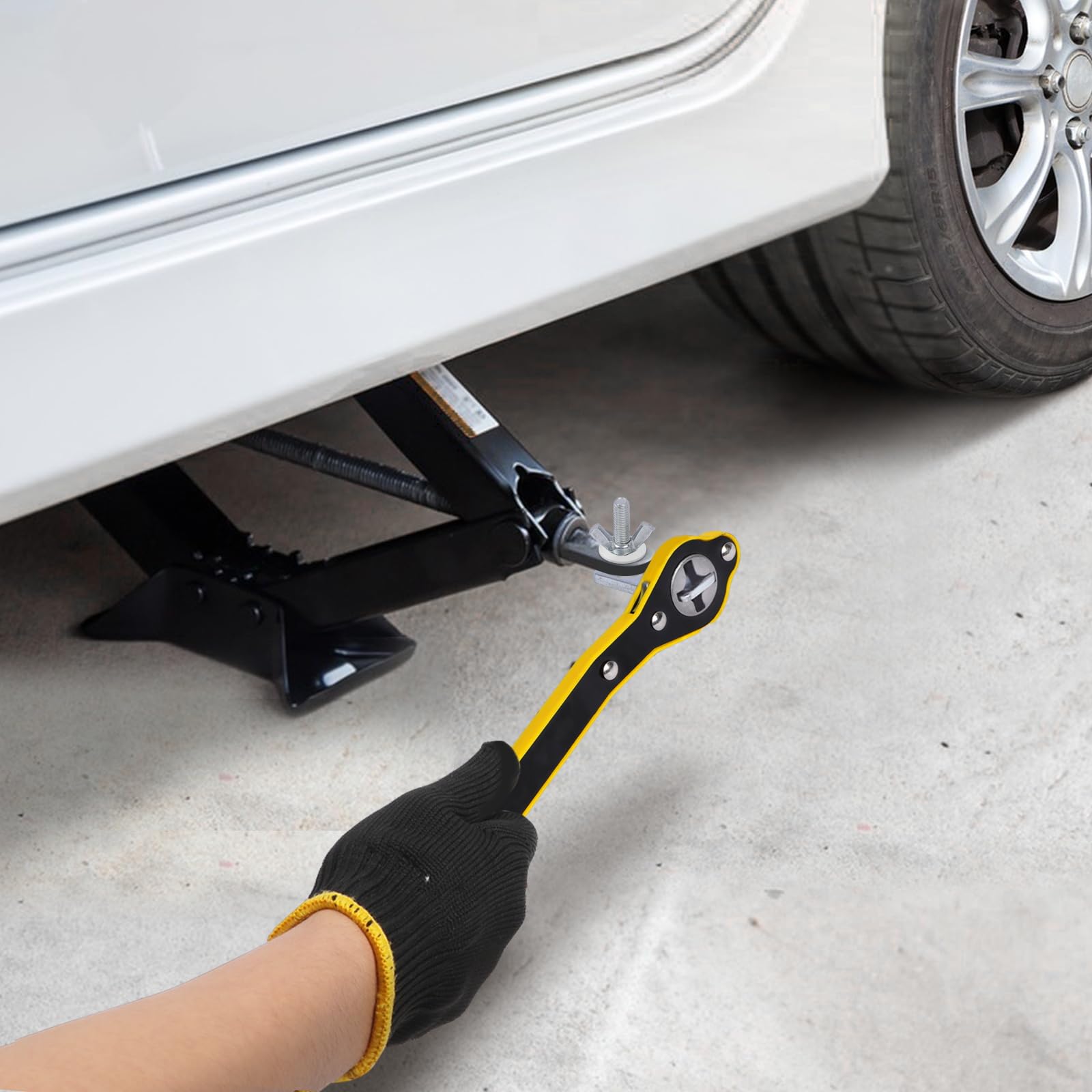 Jack Ratchet Wrench, 360° Swivel Auto Labor-Saving Car Jack Wrench with Long Handle, Handle Scissor Jack, Tire Wheel Lug Wrench for Motorcycle, Van, SUV and Other Vehicles