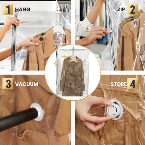 TAILI Hanging Vacuum Storage Bags Vacuum Sealer Bags Space Saver, 2 Long, 2 Short, Clear, 4 Pack