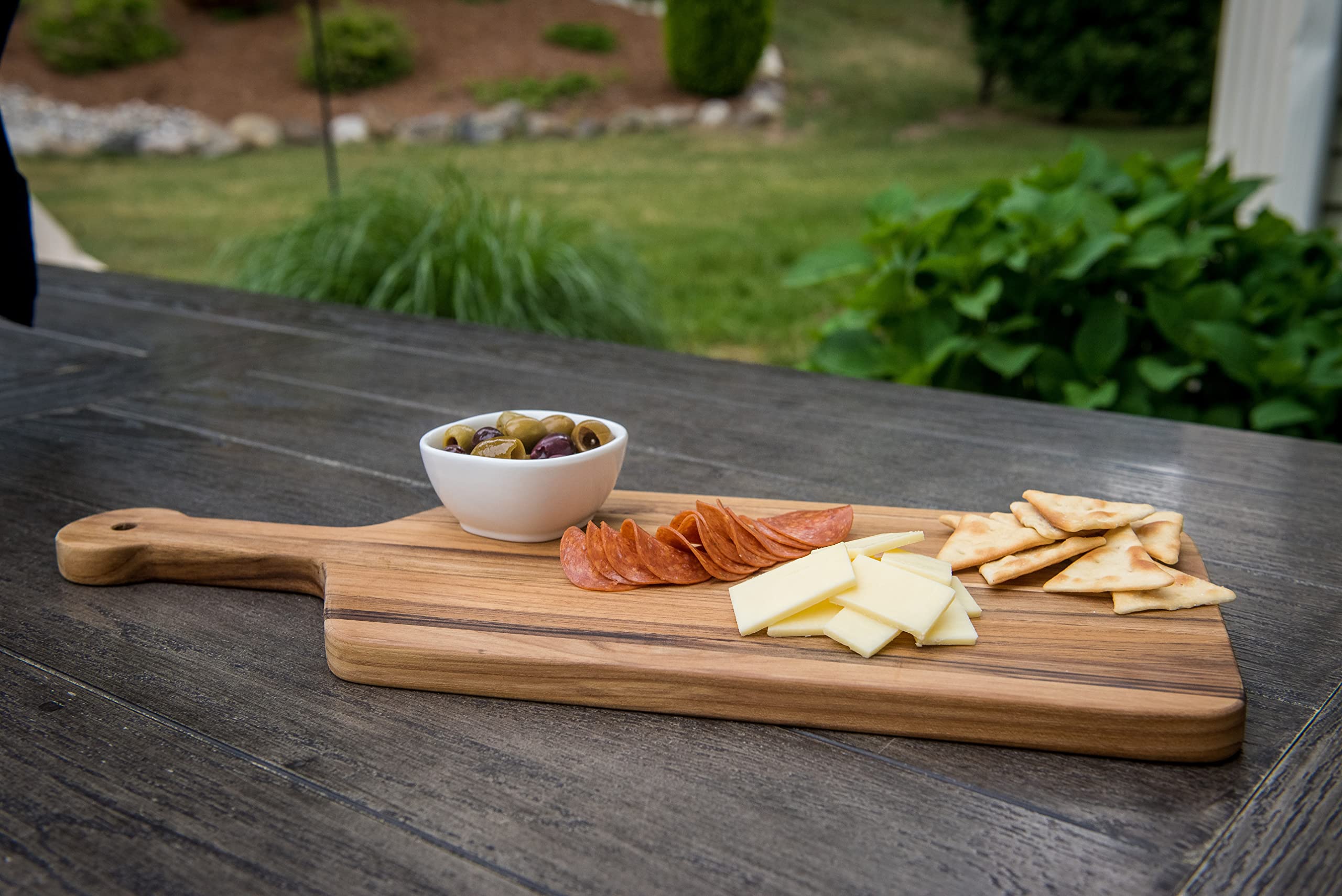 Lipper International Teak Wood Edge Grain Kitchen Paddle Board for Serving, Large, 20" x 8" x 3/4"