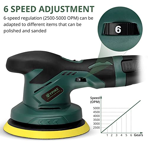 EYPINS Car Polishers and Buffer,6" Cordless Car Polisher for Car Waxing and Polishing,Rechargeable,Random Orbital DA Polisher Buffer,6-level Variable Speed,25Pcs Buffer Polisher Machine Kit