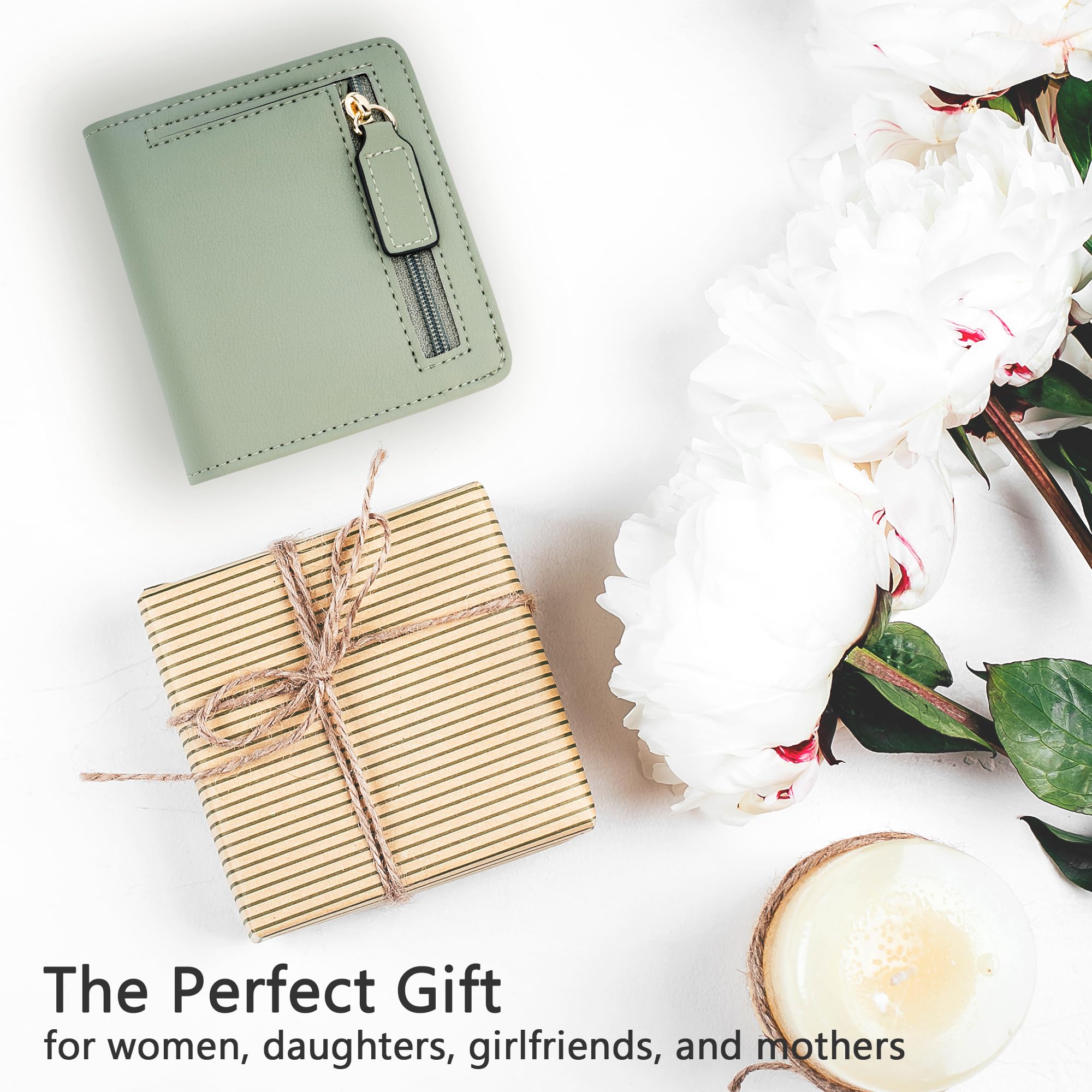 Gostwo Small Wallet for Women, Bifold Card Holder Rfid Wallet Women Genuine Leather with ID Window(CypressGreen)