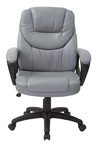 Office Star FL Series Faux Leather Manager's Adjustable Office Chair with Lumbar Support and Padded Arms, Charcoal Grey