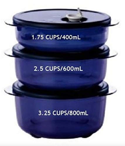 Tupperware Vent 'N Serve Set of 3 Rounds - Microwave and Freezer Safe Containers in Indigo Blue