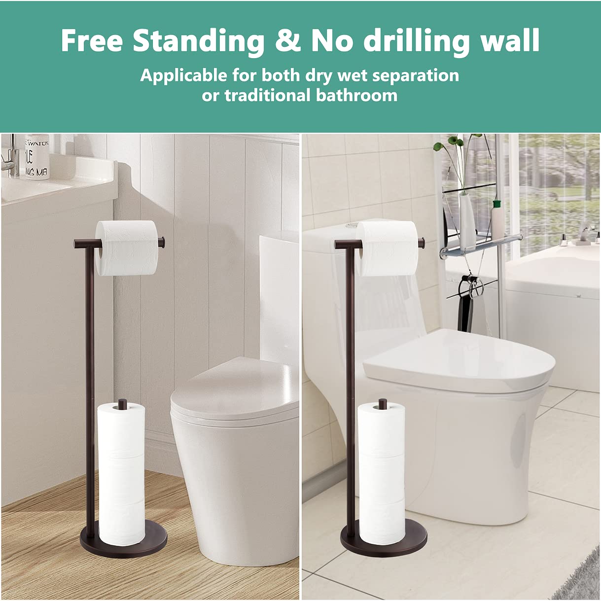 Black Toilet Paper Holder Stand, Free Standing Toilet Paper Holder with Storage for Jumbo Mega, Housen Solutions