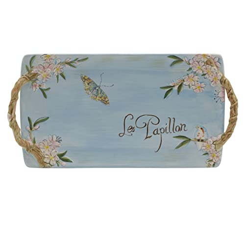 Fitz and Floyd Toulouse Handled Serving Tray, 14 Inch, Blue