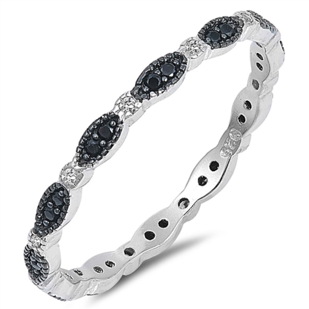 Black Wedding Ring for Women Sterling Silver Stackable Anniversary Eternity Band Size 10
