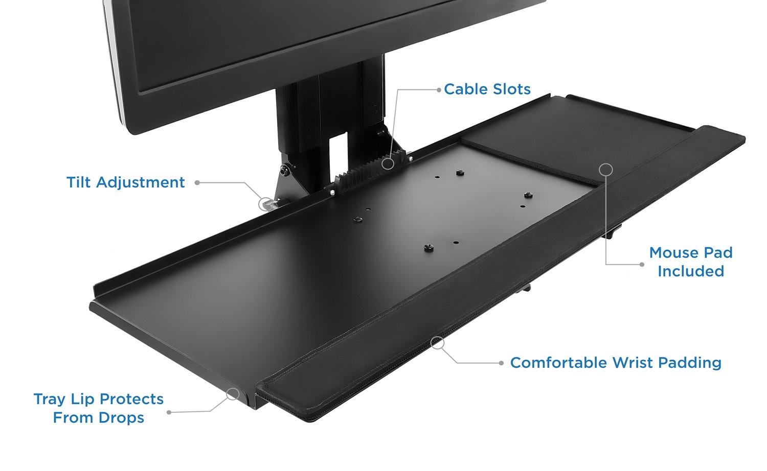 Mount-It! Monitor and Keyboard Wall Mount with CPU Holder, Height Adjustable Standing VESA Keyboard Tray, 25 Inch Wide Platform with Mouse Pad (MI-7919)