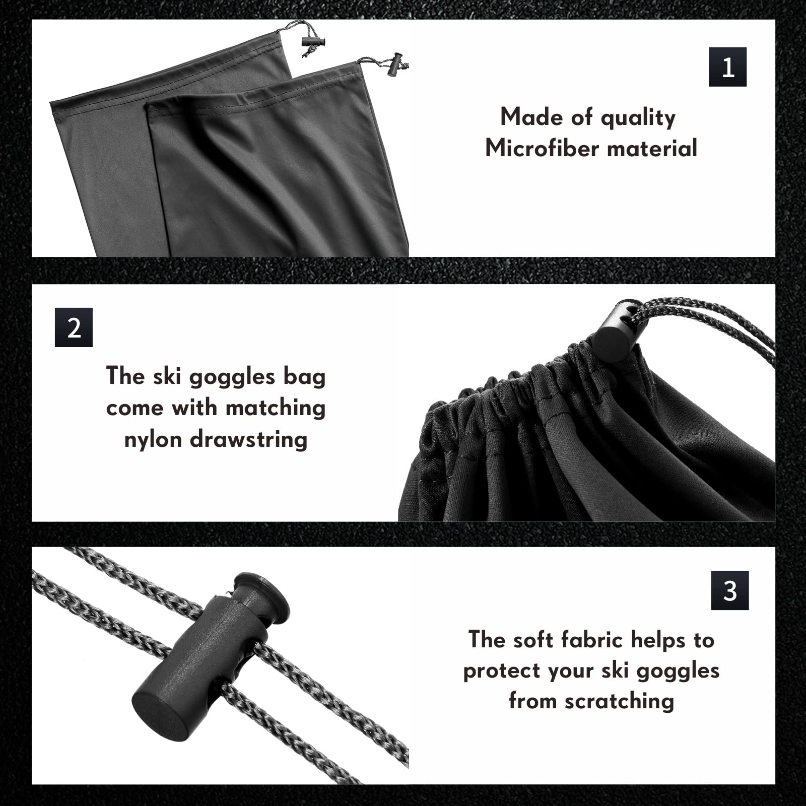 Flutesan 6 Pieces Toy Storage Bag Microfiber Ski Goggle Bag Sunglasses Pouch Case Foldable Adjustable Drawstring Bag (Black, 9 x 11.8 Inch, 7 x 9.8 Inch, 5.9 x 5.9 Inch)