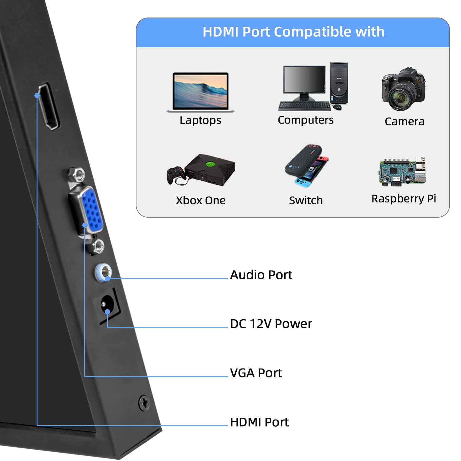 Bnztruk 14 Inch Portable Monitor with HDMI & VGA Port 1920x1080 Full HD IPS Screen Display for Raspberry Pi, Laptop, PC, MacBook, Xbox, PS3,PS4,60HZ,5ms, PC 16:9 External Display