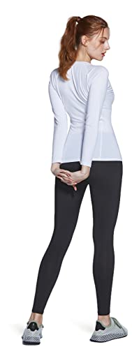 ATHLIO Women's Sports Compression Shirt, Cool Dry Fit Long Sleeve Workout Tops, Athletic Exercise Gym Yoga Shirts, 2pack White/Navy, Medium