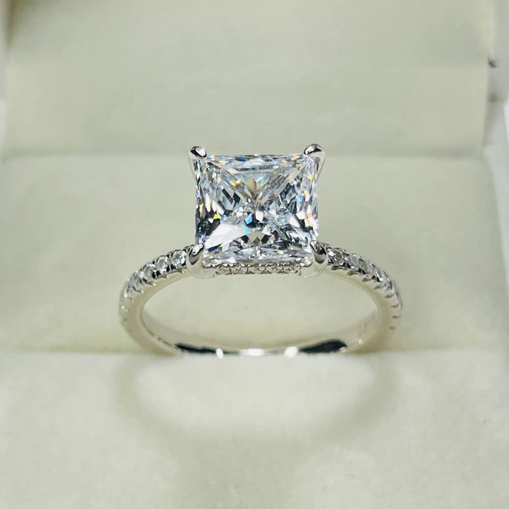 Bo.Dream Princess Cut Cubic Zirconia Engagement Rings for Women Platinum Plated Sterling Silver Promise Gift Size 5