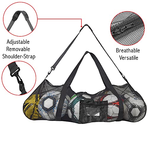 Athllete Extra-Large Heavy-Duty Soccer Ball Bag (34β X 24β) with Comfortable Shoulder Straps - High Capacity Mesh Ball Bag for Sports and Training