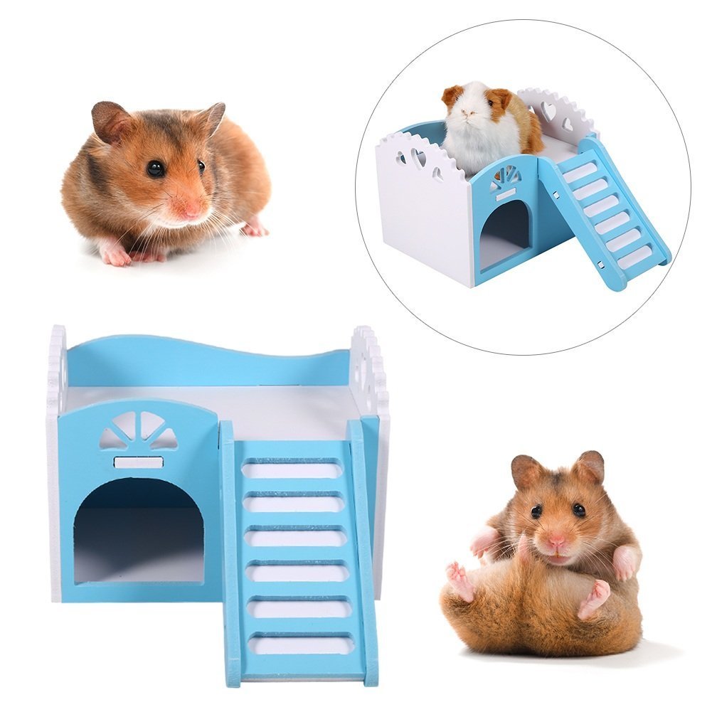 Pet Hamster Rat Guinea Pig Small Animal Castle Sleeping House Nest Exercise Toy 2 Layers with Stair Design Pink