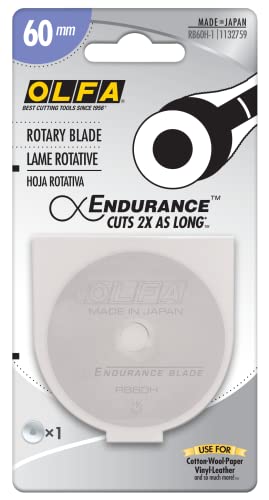 OLFA 60mm Rotary Cutter Replacement Blade, 1 Blade (RB60H-1) - Tungsten Steel EnduranceĀ® Circular Rotary Fabric Cutter Blade for Quilting, Sewing, and Crafts, Fits Most 60mm Rotary Cutters