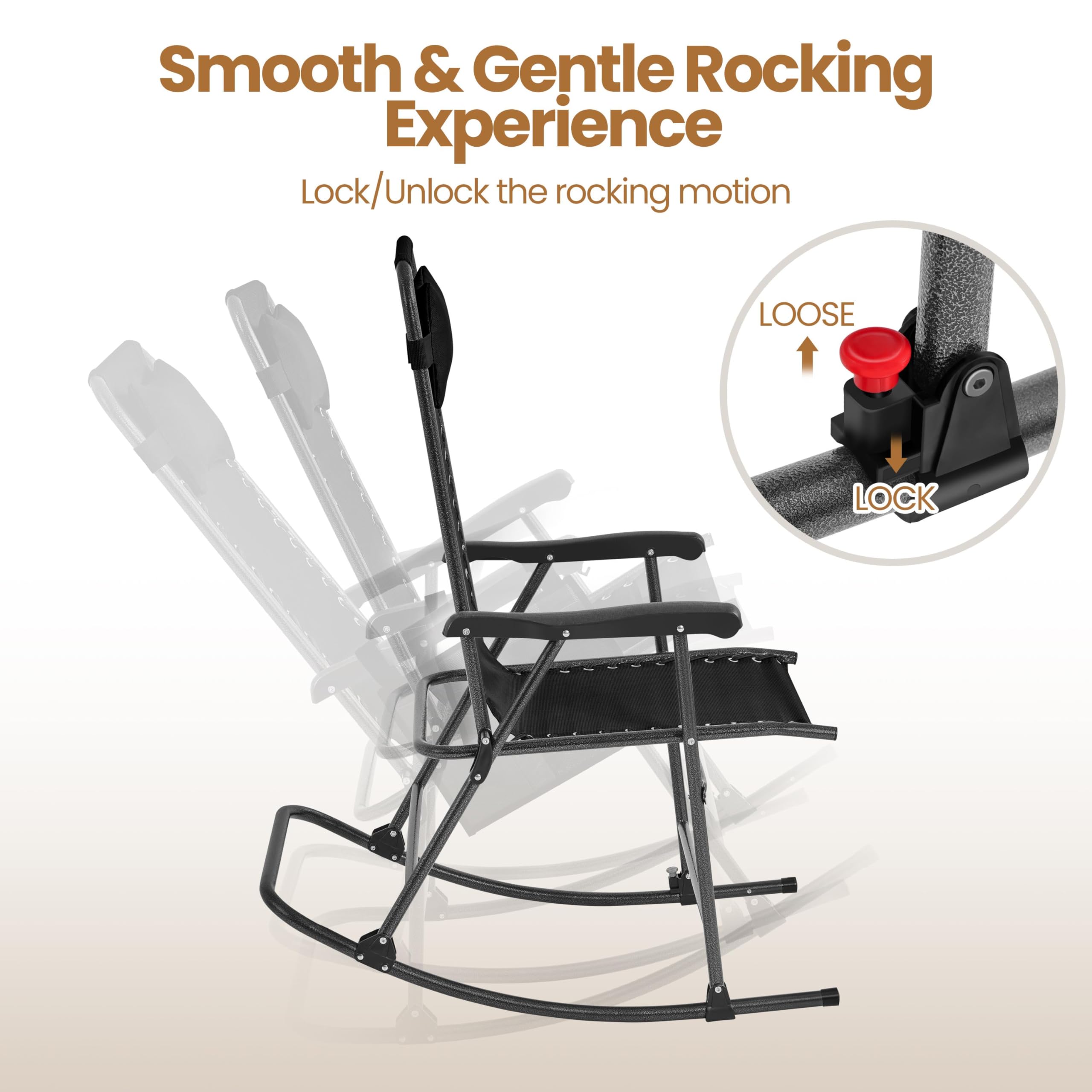 Yaheetech 2pcs 26in Rocking Chair Outdoor Zero Gravity Folding Chairs Rocking Chairs Foldable Outdoor Lounge Chair for Outside Lawn with Cupholder/Pillow Ergonomic Design for Rest