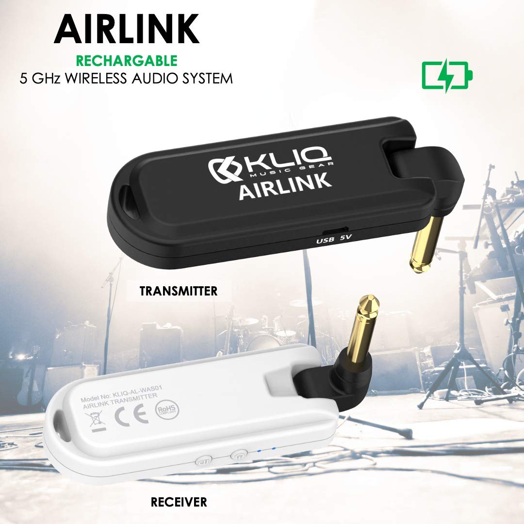 KLIQ Airlink 5.8 GHz Rechargeable Wireless Audio System designed for Electric Guitar, Bass and other Electric Instruments-Digital Transmitter/Receiver Set (5.8G Wireless)