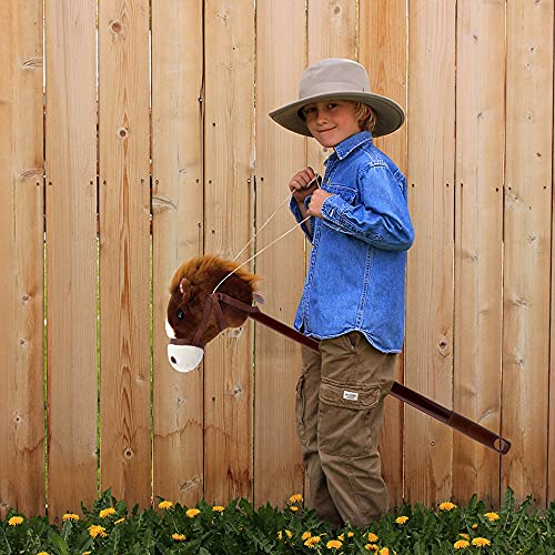 Linzy Plush 36'' Riding Stick, Adjustable Telescopic Stick, Adjust to 3 Different Sizes, Kids of Different Ages, Dark Brown (A-20216DB)