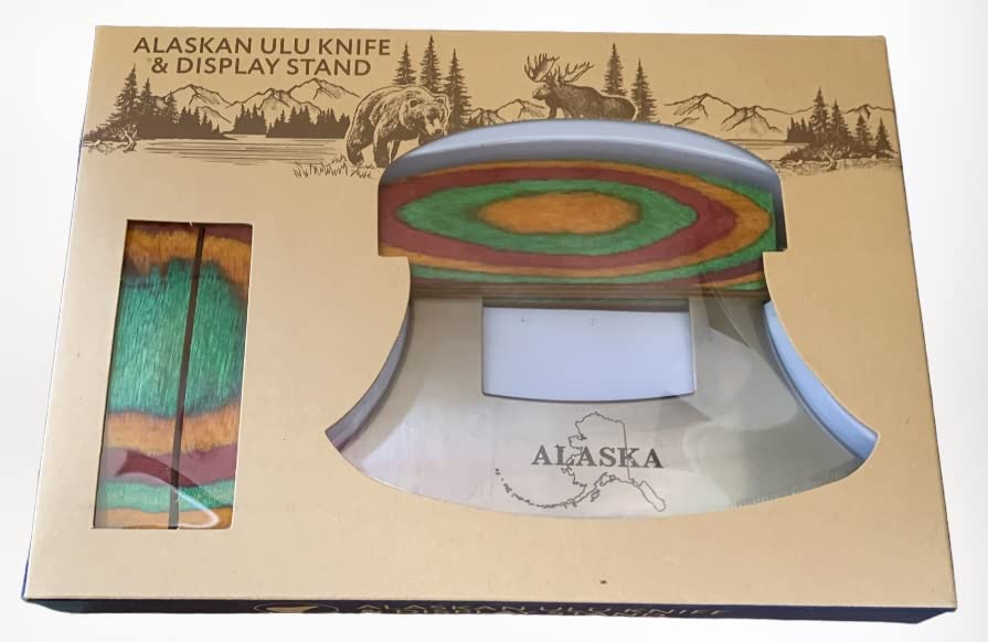 Inupiat Alaskan Cutlery Ulu Knife Exotic Colored Wood w/Etched Map