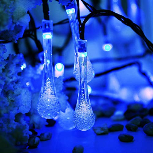 HelloCreate Raindrop String Lights with Solar Panel, Solar Powered 30LED Raindrop String Lights with 8 Lighting Modes Home Garden Party Light Decor