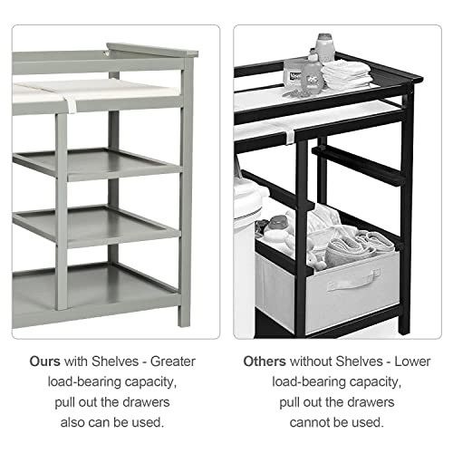 Kinfant Baby Changing Table with Storage - Diaper Changing Table with Laundry Hamper, 3 Storage Basket, Changing Pad & Safety Belt (Grey)