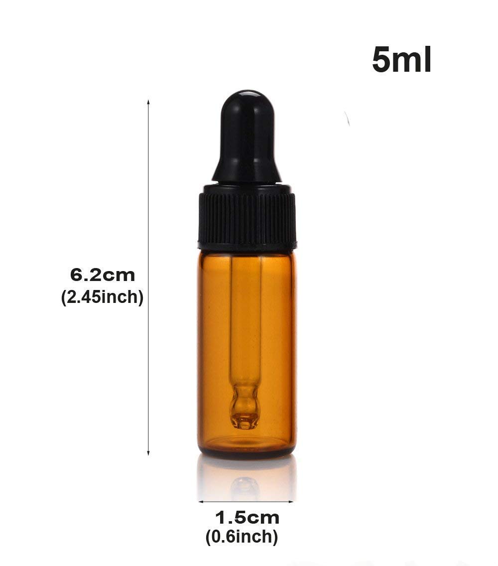 Elfenstall 10pcs 5ml 1/6oz Amber Mini Glass Bottle Amber Sample Vial Small Essential Oil Bottle with Glass Eye Dropper + Roller on Perfume bottle 1pc Clean Cloth + 1pc 3ml dropper