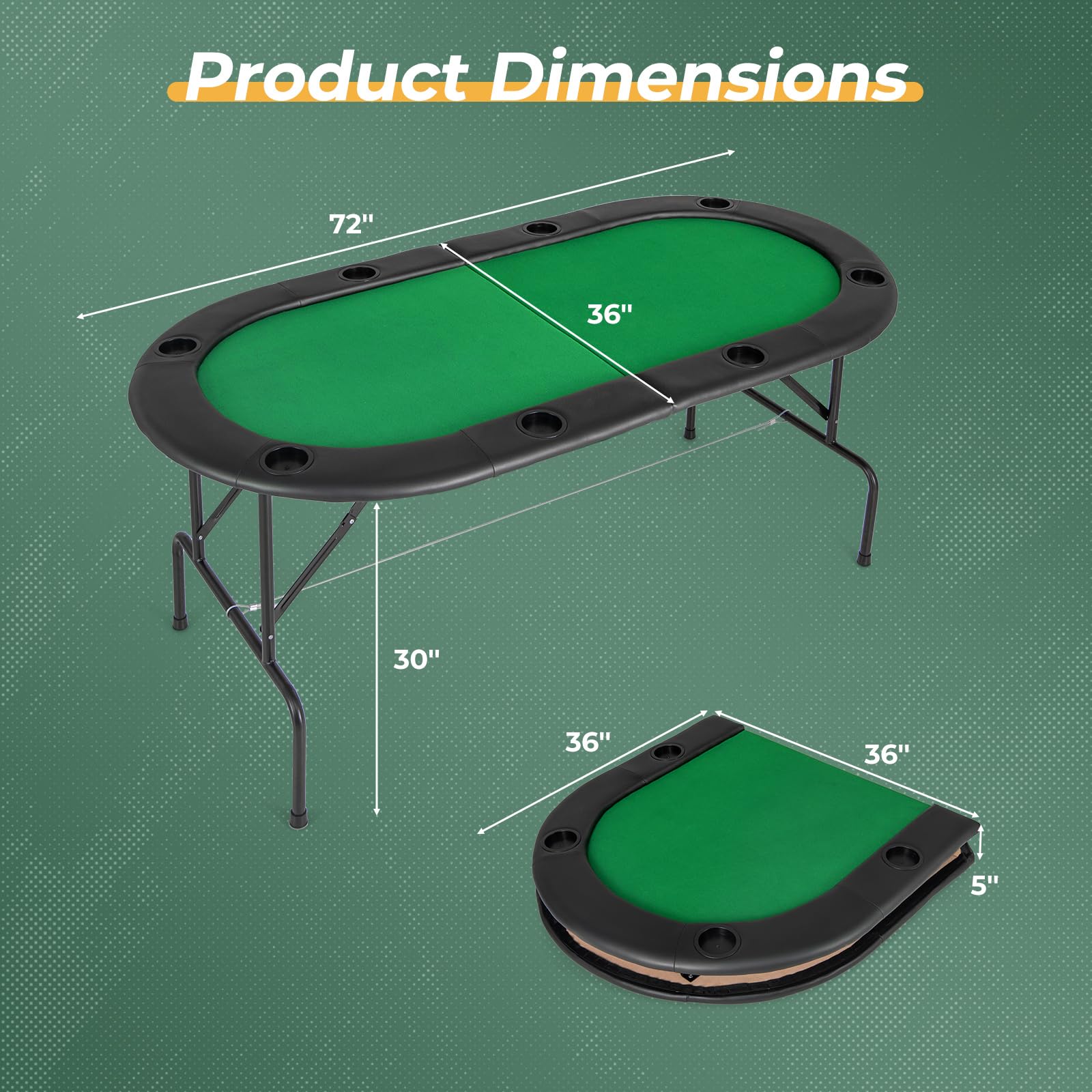 Giantex 8 Player Poker Table Foldable, Folding Card Board Game Table w/8 Cup Holders & Comfy Armrests, Casino Grade Felt, Portable Oval Texas Holdem Blackjack Poker Tables, No Assemble Required