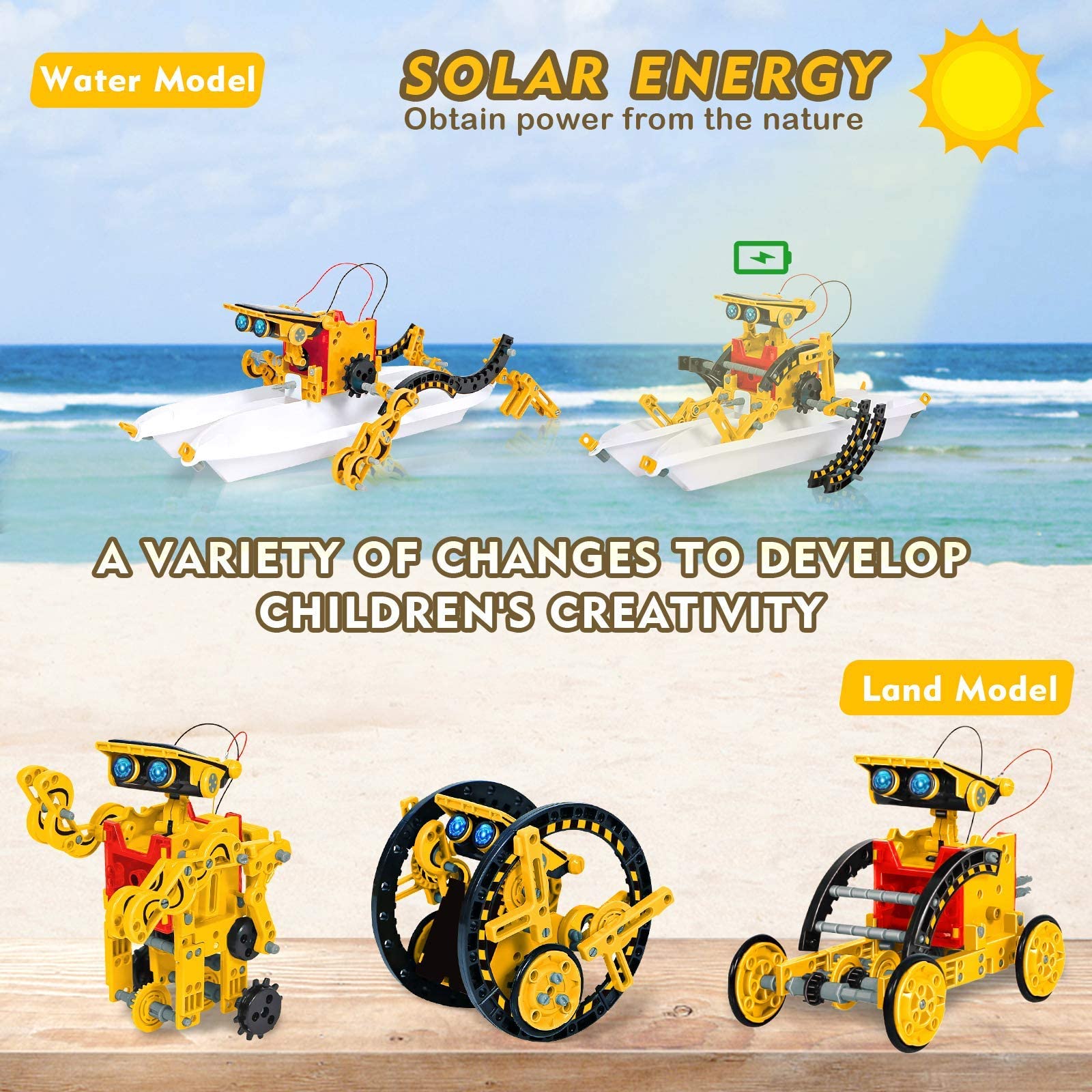 KooQii Upgrade STEM 12 in 1 Educational Toys Solar Robot Building Kit,Solar and Cell Powered 2 in 1 DIY STEM Project Learning Science Kits for Kids Age 8-12 for Birthday Gift and Travel Activity