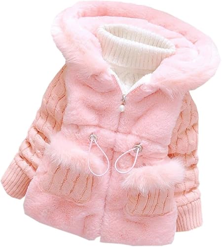 MQQUFF Baby Girls Infant Winter Knited Fur Outerwear Coats Snowsuit Clothing Jackets (US, Age, 18 Months, 24 Months, Pink)
