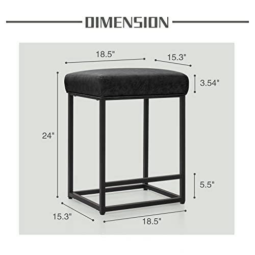Homall Bar Stools, Counter Height 24" Barstools Set of 2 for Kitchen Island, Bar Chairs PU Leather Backless Modern Square Stool with Thick Cushion and Metal Steel Frame (Black)