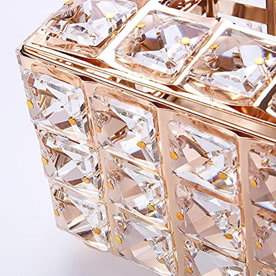 Handmade Square Crystal Tissue Box Tray 200pc Paper Towel Storage, Silver Rectangle Cover Luxury Toilet Holder for on Bathroom Vanity/Countertop/Bedroom Dresser/Night Stand/Desk/Table Rectan (Gold)