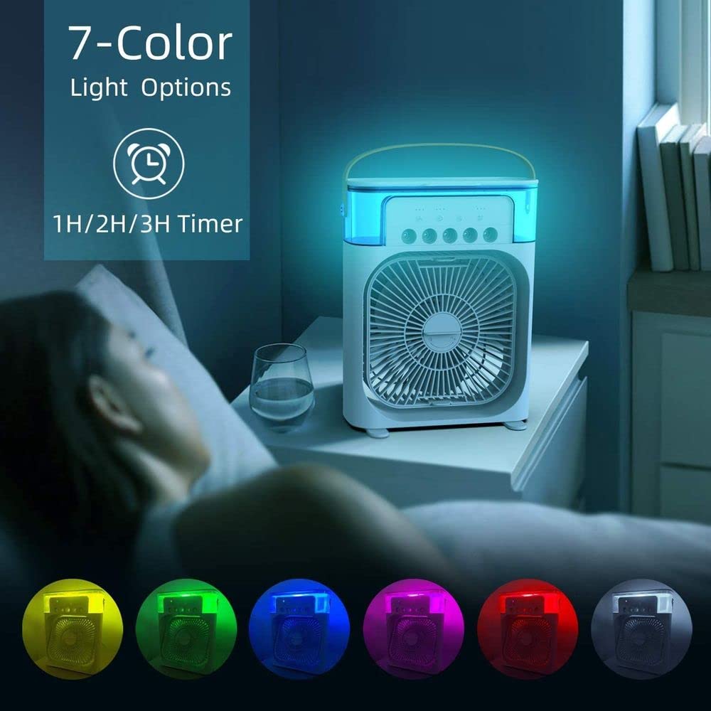 AuLink Personal Air Cooler USB Desk Fan Evaporative Cooler Humidifier with Timer, Aroma Diffuser, 7 Colors LED Light, 5 Sprays, 3 Wind Speeds for Room Travel Office