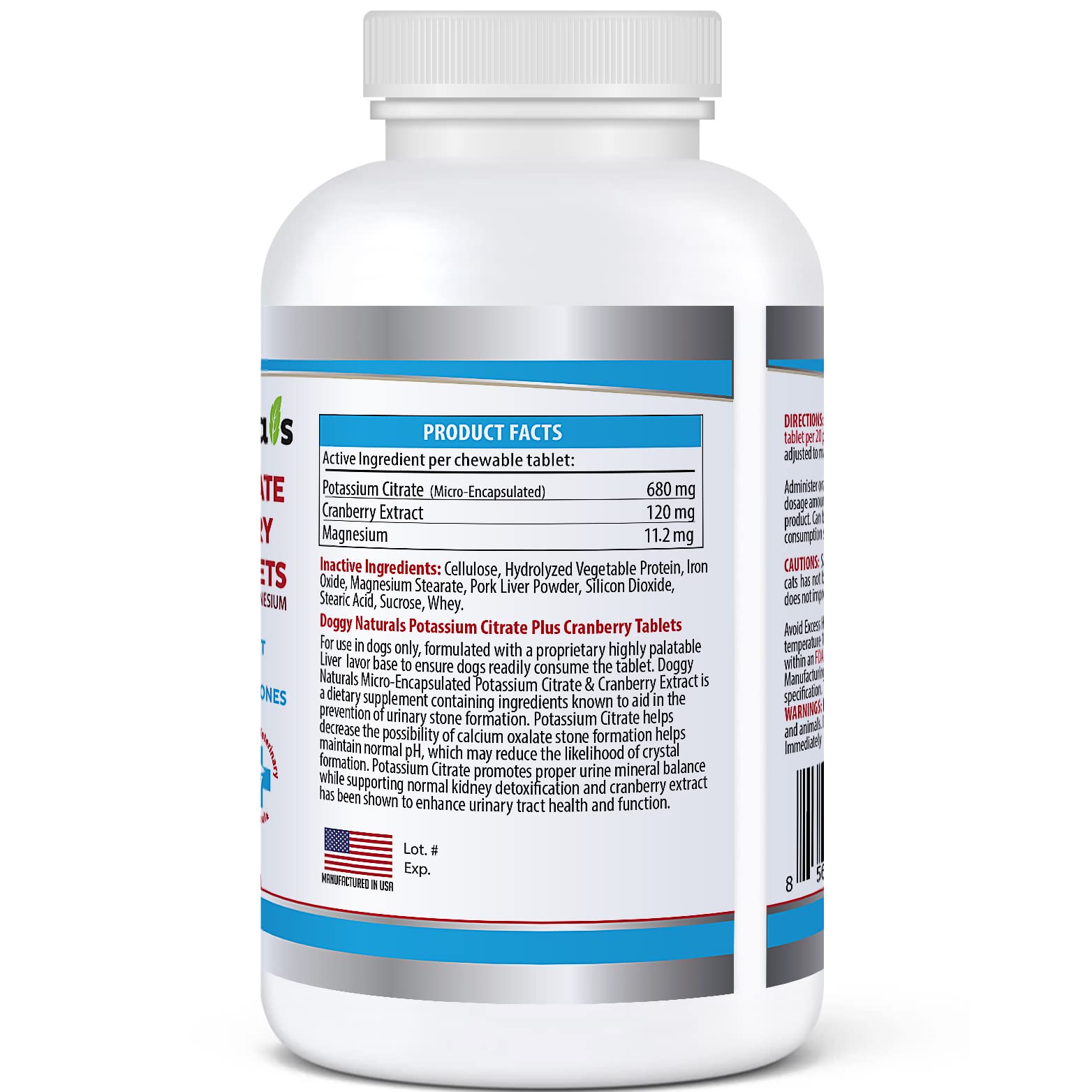 Potassium Citrate Plus Cranberry with Magnesium Supplement for Dogs (60 Tablets) - Urinary Tract Support - Helps Deter Formation of Calcium Oxalate Stones-Deters Bladder & Kidney Stones(Made in U.S.A)