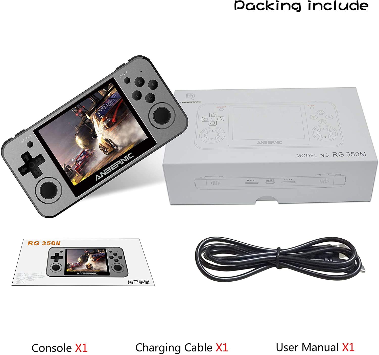 hemistin RG350m Handheld Game Console with 16G Memory, 3.5 Inch IPS Screen 2500MAH Battery Preload 5000 Games Opendingux System Gifts (Chinese and English Version) (Titanium + 32G TF Card)