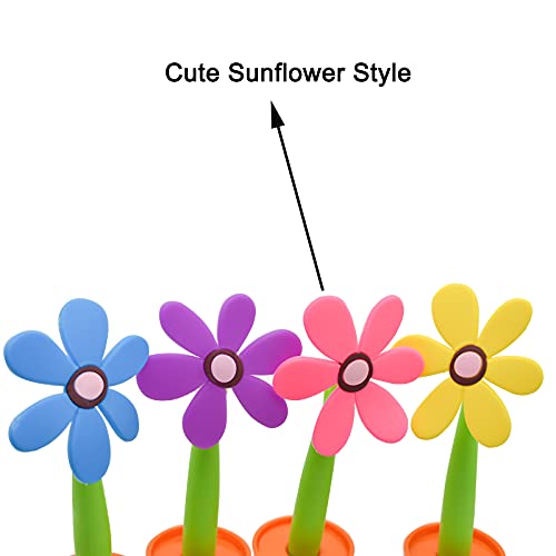 Maydahui 4PCS Flower Ballpoint Pens with Plant Pot Stand on Desk Set Blue Gel Ink Cute Creative Design Colorful for Student Party Valentine's Day