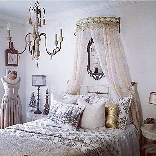 Octorose Metal Wall Teester Bed Crown Canopy - Antique Style Crown Wall Decor with Built-in Rods & Hardware - for Over Beds or Windows - Drapery Panels Not Included - Gold (31.5x14x9.5 Inches)