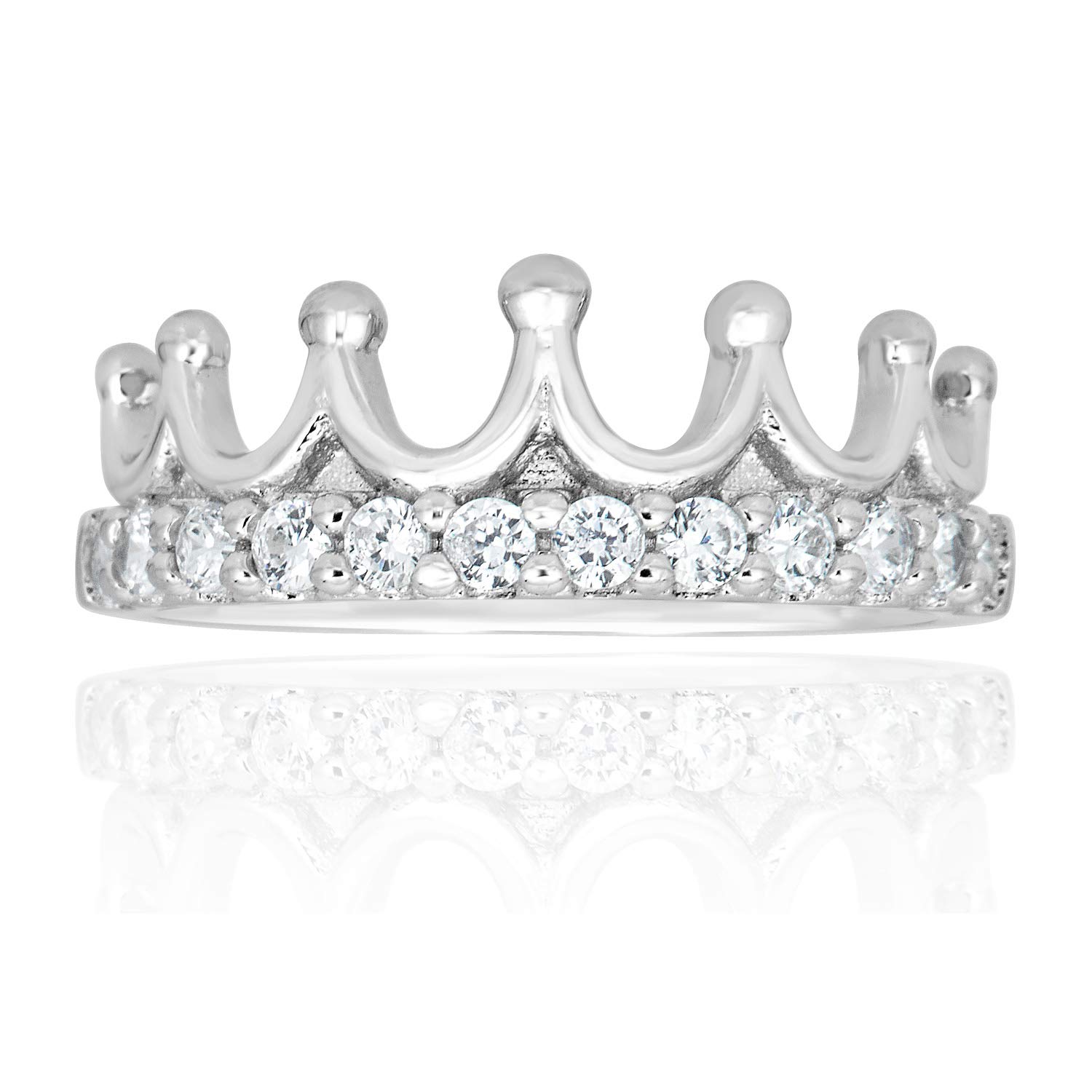 AVORA 925 Sterling Silver Simulated Diamond CZ Crown Fashion Ring - Size 6.5
