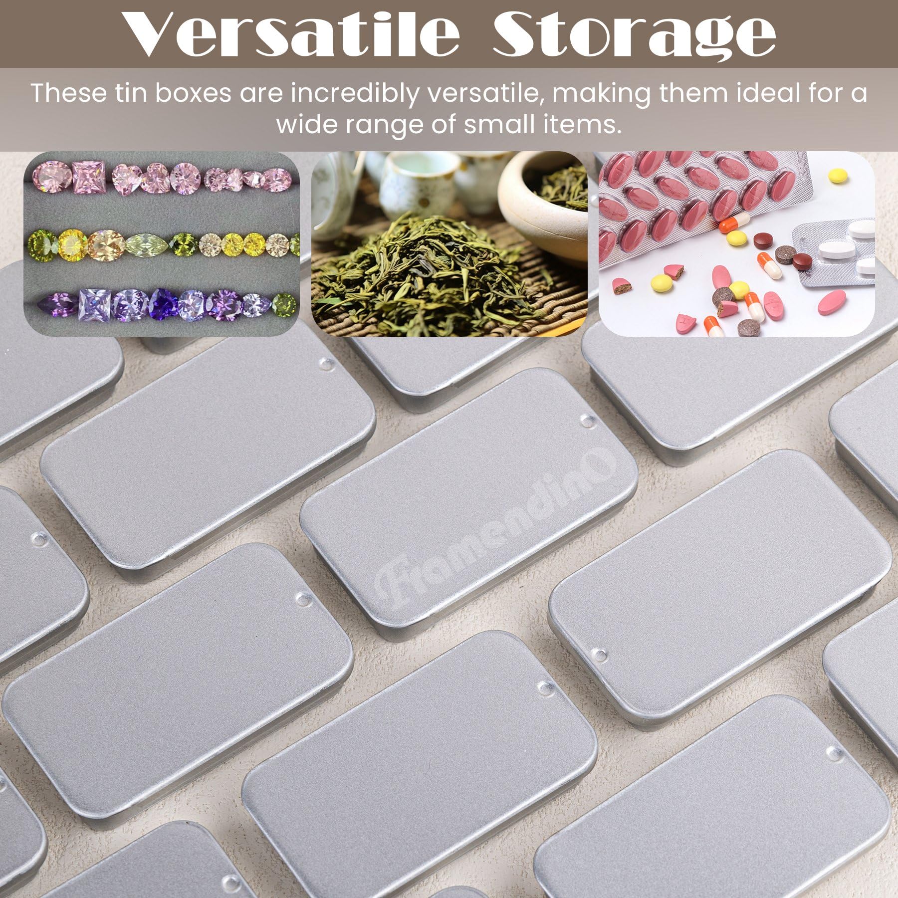 Framendino, 50 Pack Metal Tin Box Containers Mini Empty Slide Top Tin Case Small Rectangular Empty Storage Boxes for Wedding Jewelry Lip Balm Container Cosmetic Organizer