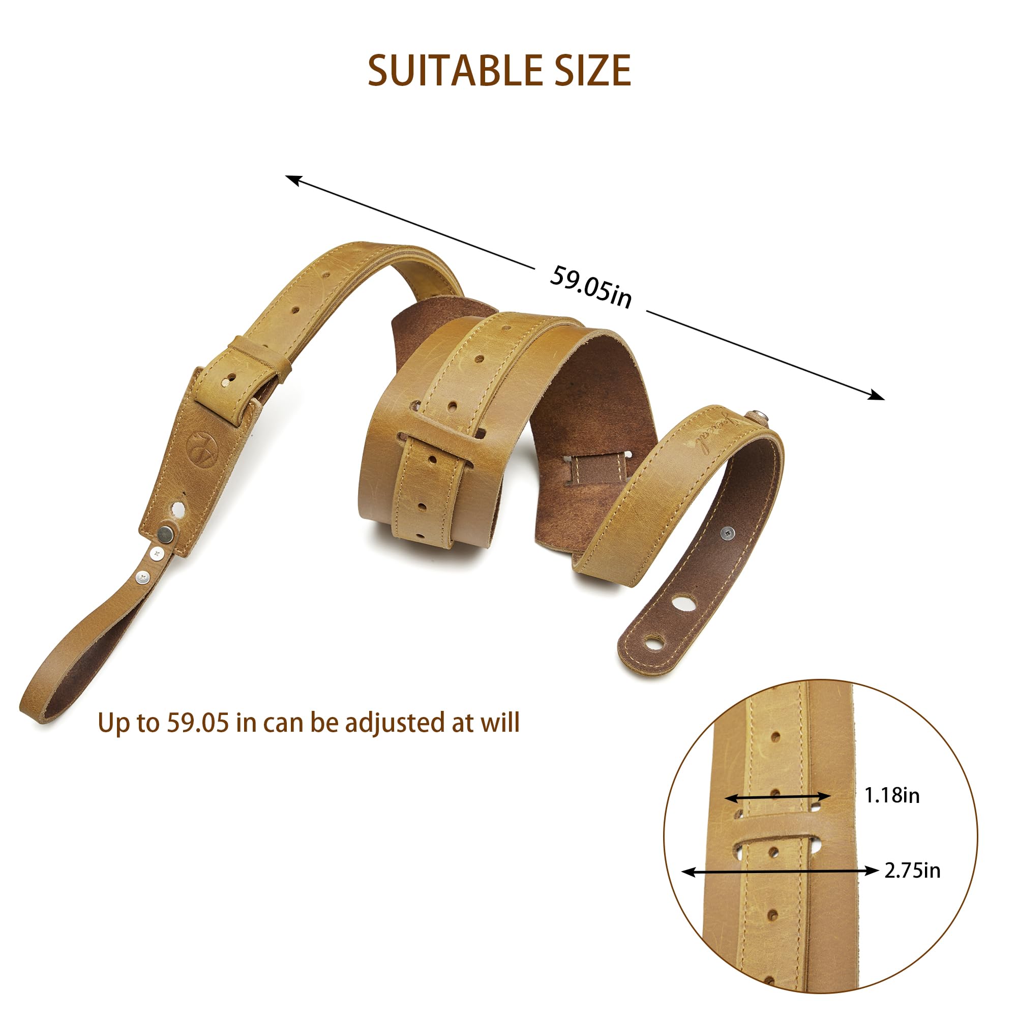 Jeereal Full Grain Genuine Leather Classic Retro Guitar Strap for Electric, Acoustic, and Bass Guitars (Dark Brown)