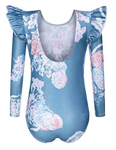 Arshiner Girls Gymnastics Leotards Ruffle Long Sleeve Shimmer Ballet Unitard Dancewear for 3-10 Years