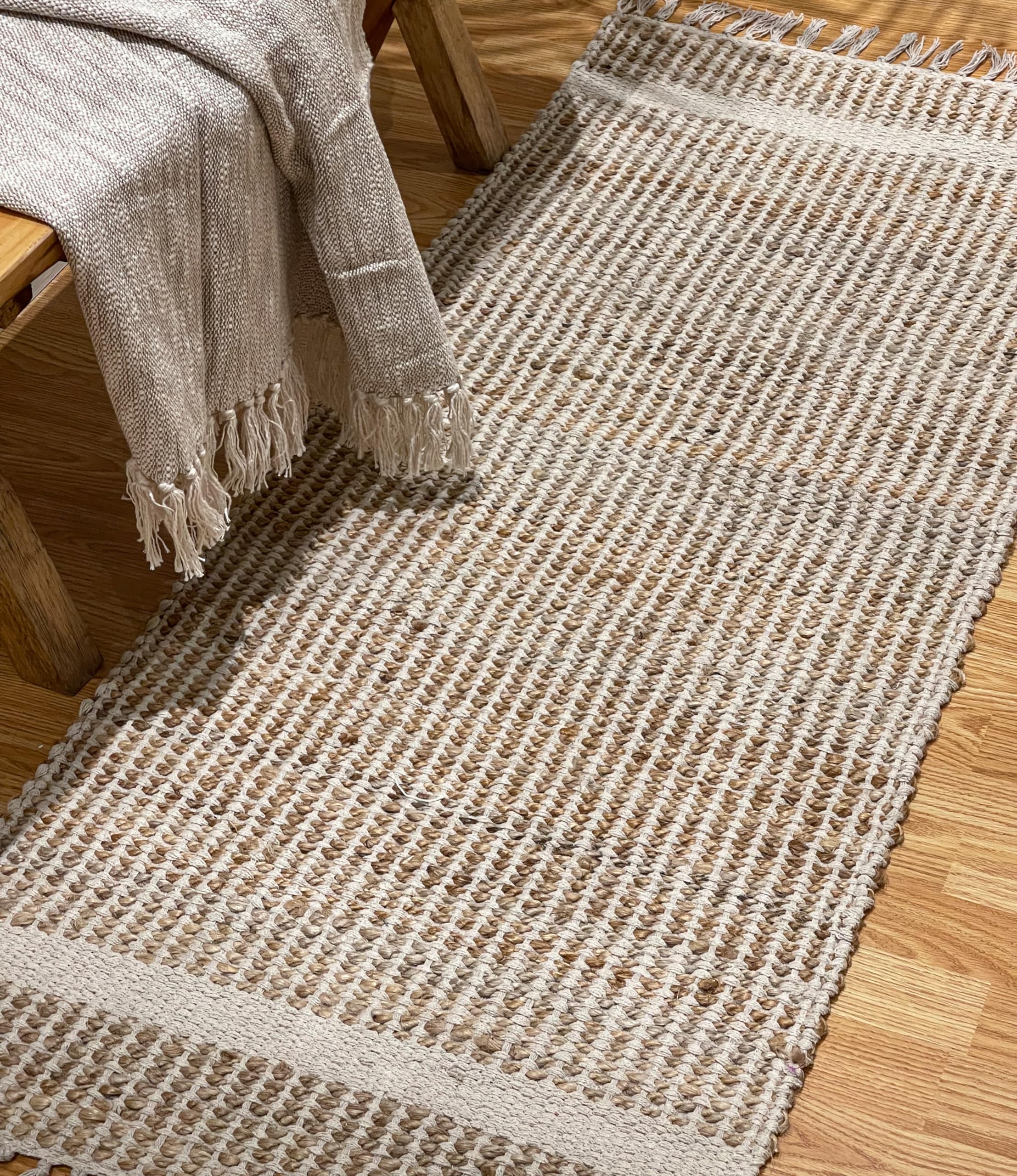 Chardin home Jute Rugs Collection- 2x5 Feet Jute Boucle Rug, Long, Boho, Rustic, Natural Jute/Sand Color, Hand Braided Runner Rug for Bedroom, Living Room, Kitchen and hallways