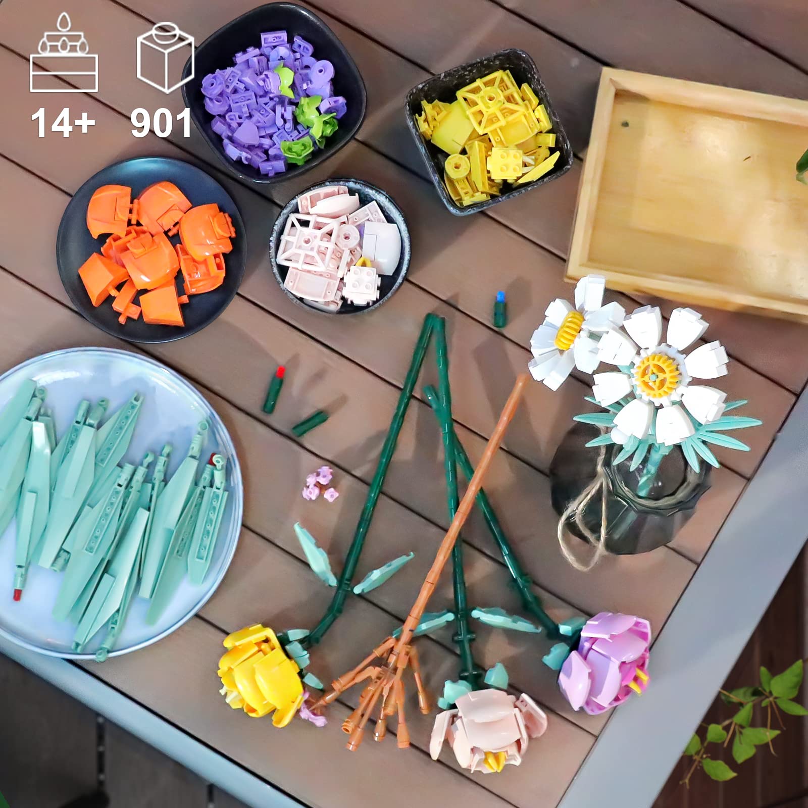 Allupal 10 Ideas Flowers Bouquet Building Set, Plant Display Decor Set for The Home or Office, Creative Gift for Adults and Age 14+ (901 Pieces)