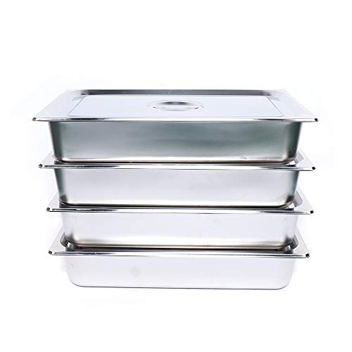 LOYALHEARTDY 4Pack 4" Deep Full Size Table Pan, Stainless Steel Hotel Pan Steam Table Pan with Lids Anti-Jam Hotel Food Pans