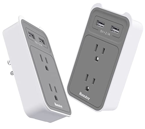 Outlet Extender with Multi Plugs, Huntkey Multi USB Plug Outlet Splitter W. Phone Cradle & 2 USB A Plug Charging Port (No Surge Protector)