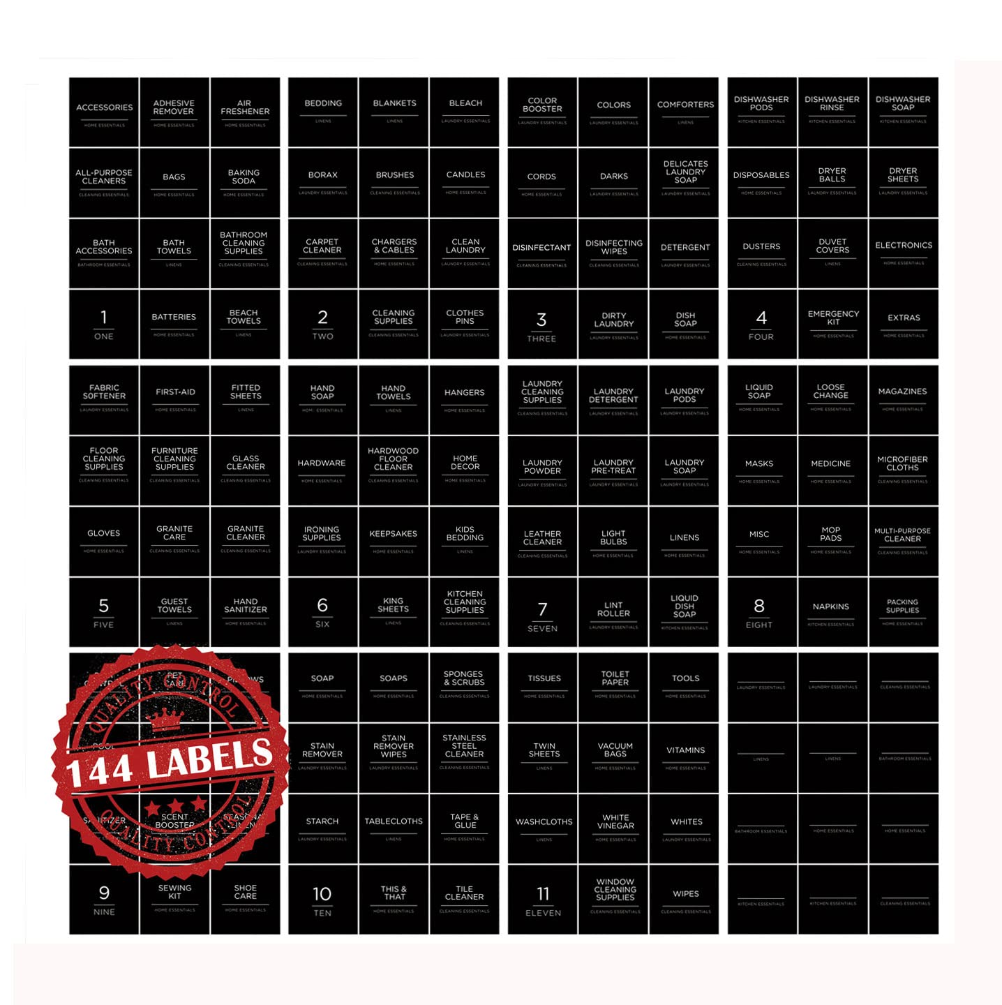 Mageeki 144 Laundry Room Labels for Organizing, Minimalist Laundry Stickers for Containers, Waterproof and Oilproof, Preprinted Organization Labels for Laundry Room, Bathroom (Black)