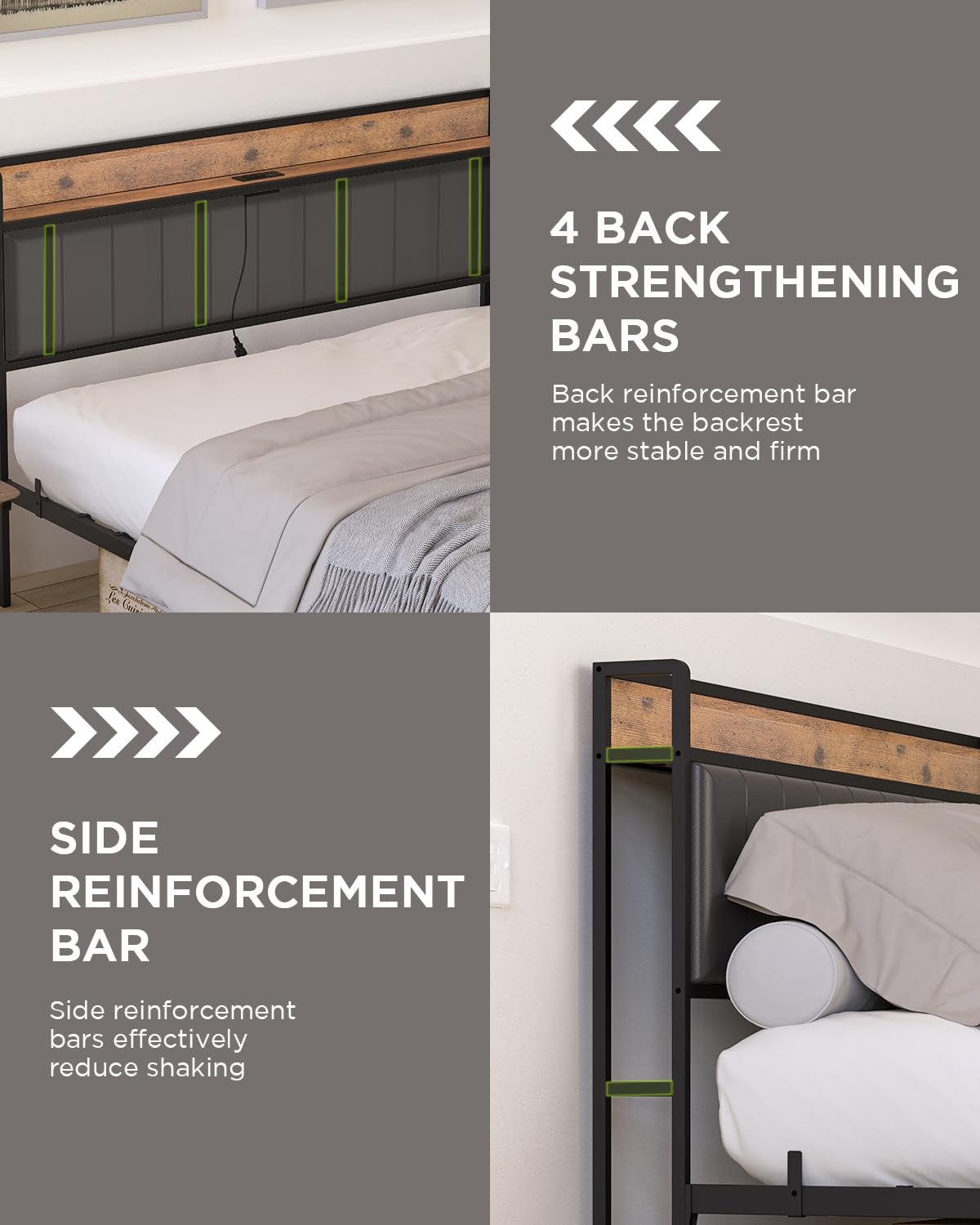 BUCOTOD Bed Frame with Storage Headboard, Built-in Charging Station, Easy Assembly, Noise Free, Non-Slip Design, Sturdy and Stable, No Box Spring Needed, Heavy Duty Metal Support Bed Frame-QUEEN99