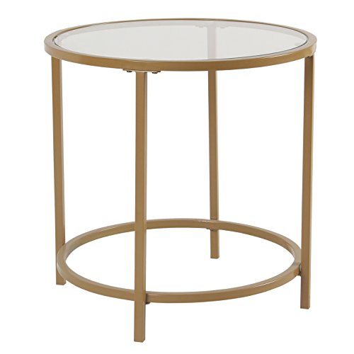 Spatial Order Round Metal Accent Table Glass Top, Gold