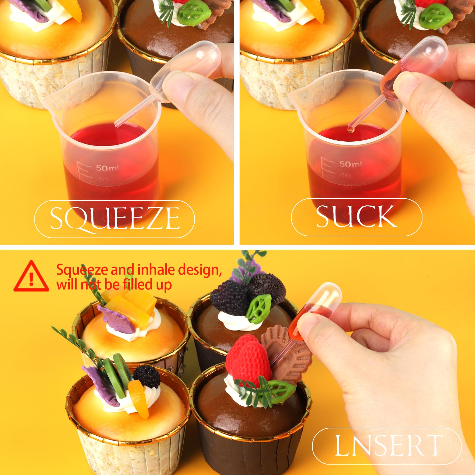 Teenitor Plastic Pipettes Squeeze Dropper Disposable 4ml 100pcs Mini Flavor Injector for Chocolate Strawberries Ice Cream Mini Cakes