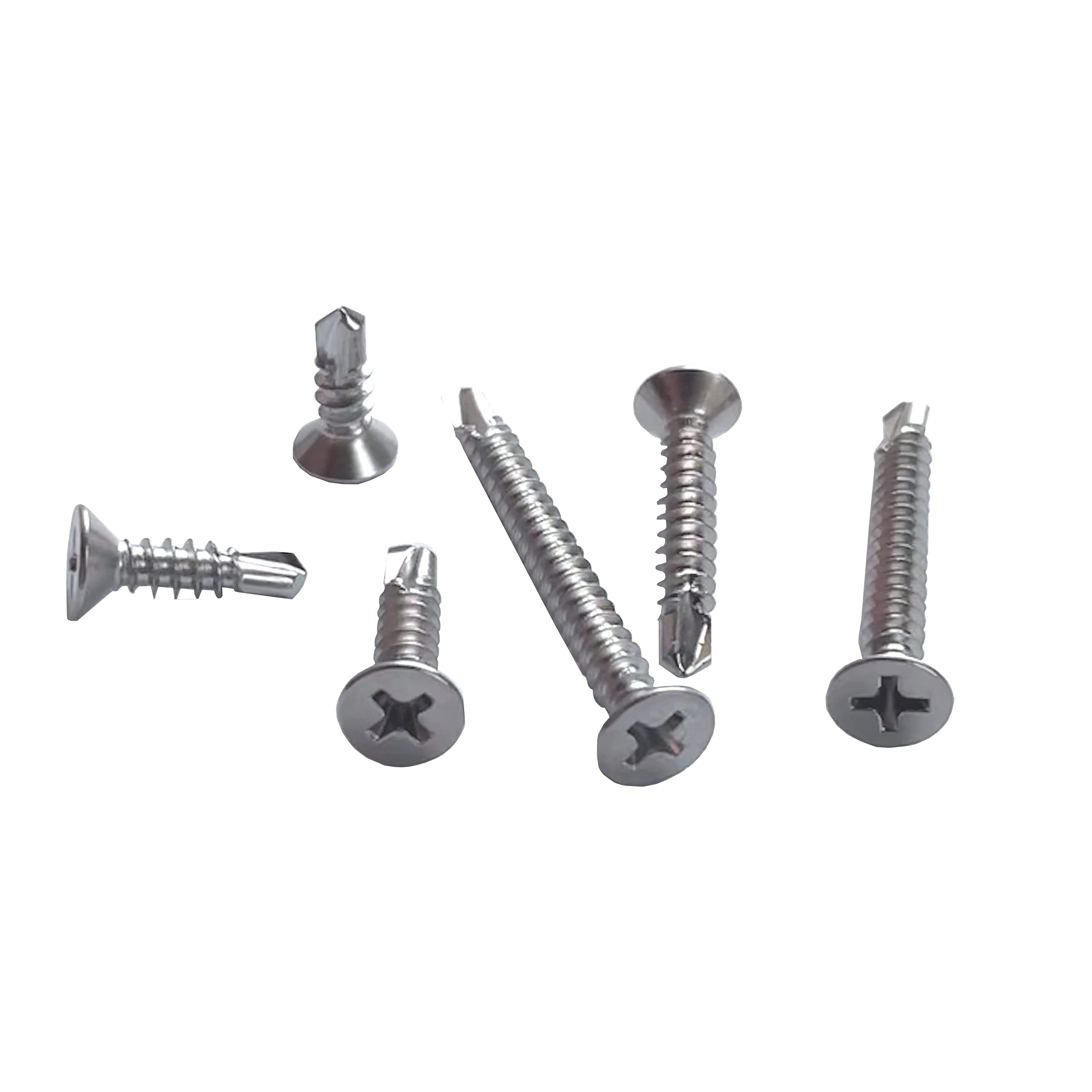 Bobibbi 410 Stainless Steel #8 Self Drilling Screw Assortment Kit, Flat Head Sheet Metal Screws - Size: #8 x 1/2'' - 1-1/2'' - Pack of 200
