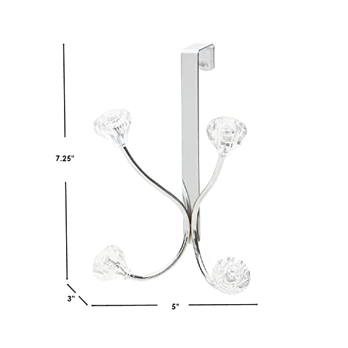 Home Basics Over the Door Double Towel Crystal Hooks, For Hanging Clothes, Coats, Robes or Towels, Organize Bathroom, Bedroom and Closet, Chrome 5" x 3" x 7.25