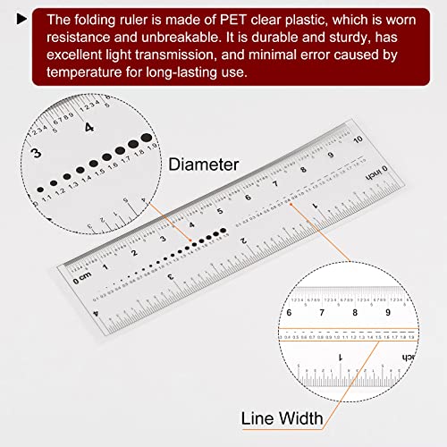 HARFINGTON 2pcs Film Flexible Ruler 4 Inch 0.1mm Scale PET Plastic Folding Straight Ruler Calibration Soft Ruler Measuring Tool for Factory, Transparent